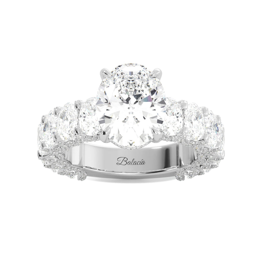 Oval Engagement Ring with Oval Side Diamonds Iced Out
