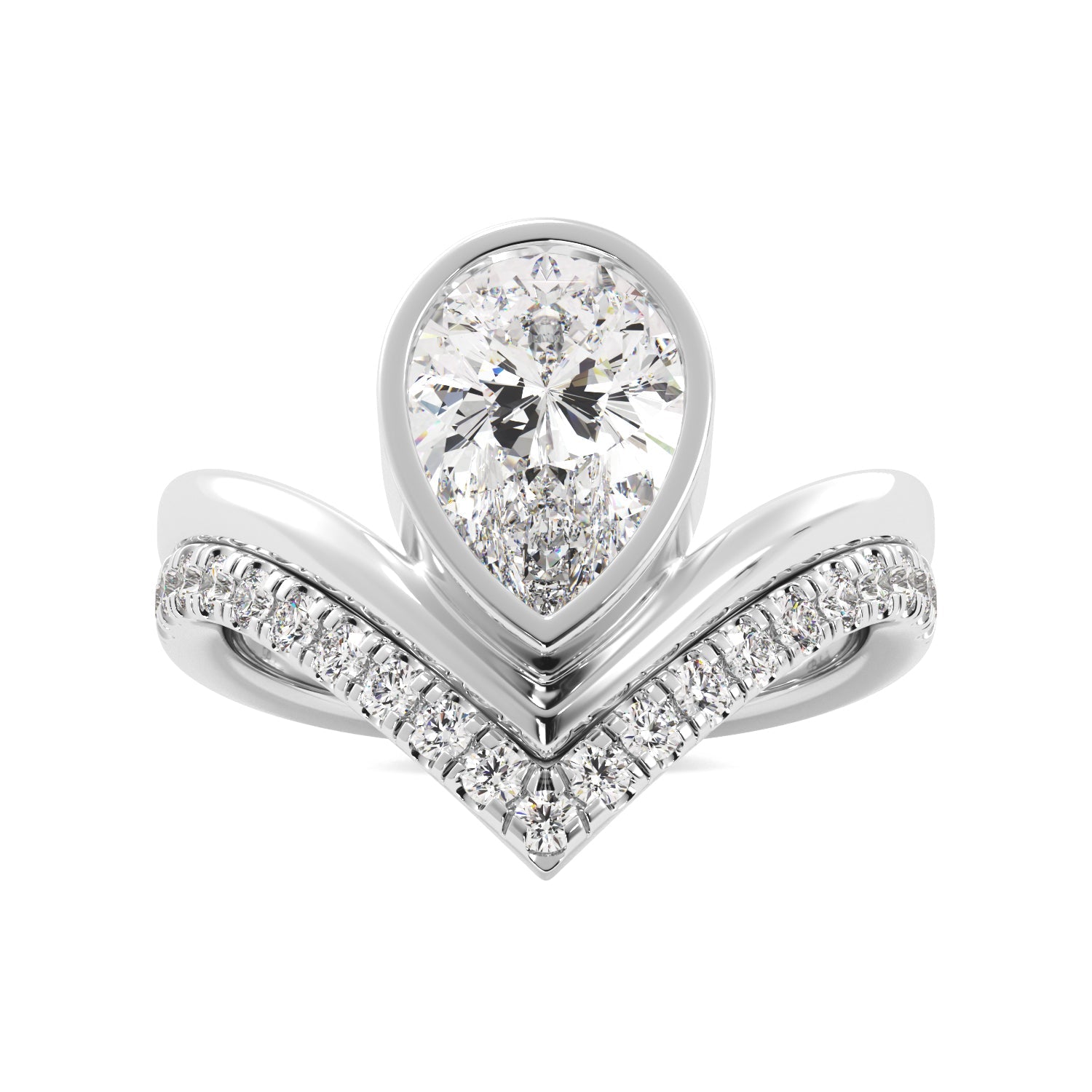 Modern Unique Pear Diamond Bezel Engagement Ring Set