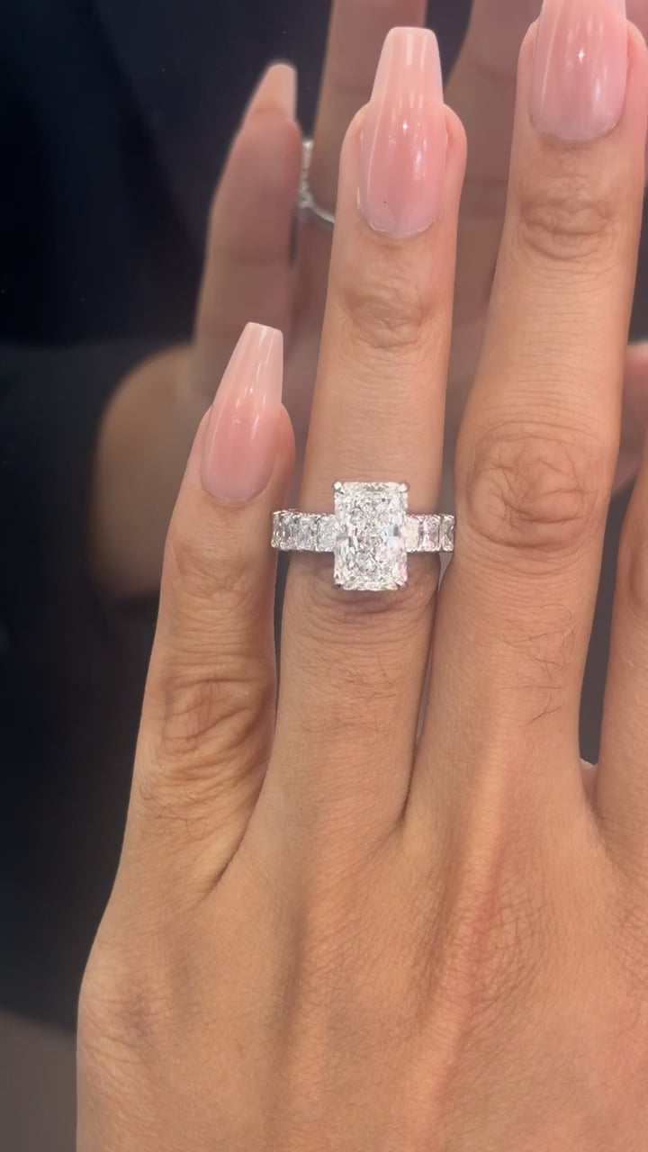 Radiant Cut Engagement Ring with Radiant Cut Side Diamonds Iced Out