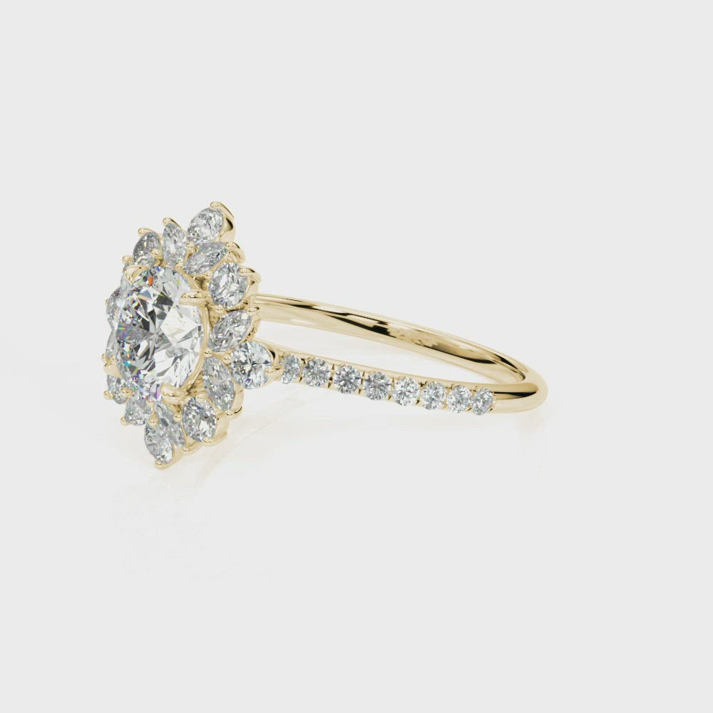 Zara Round Unique Halo Engagement Ring